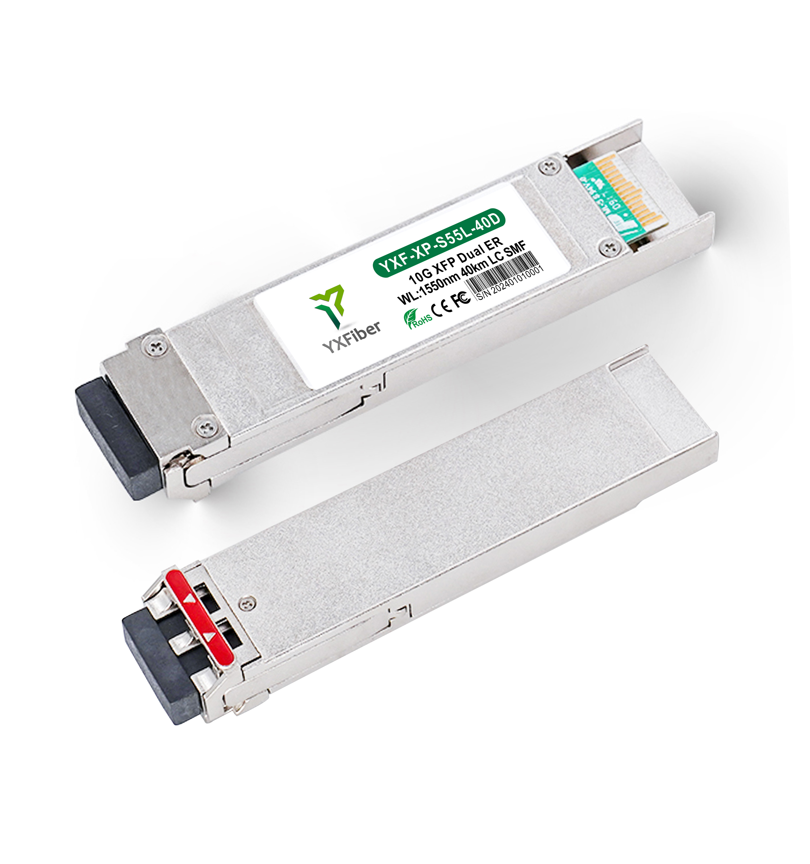 Compatible 10GBASE-ER/EW XFP 1550nm 40km Dual DOM LC SMF Transceiver Module